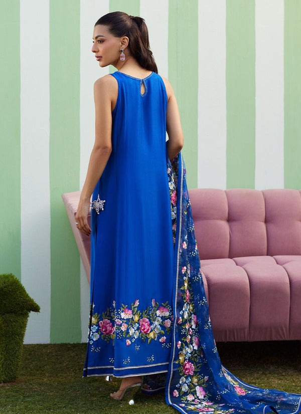 Electric Blue Raw Silk Long Shirt - Maria Faisal