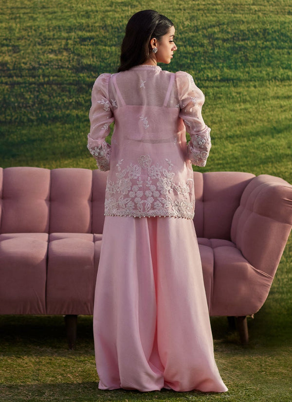 Pink Organza Short Open Jacket - Maria Faisal