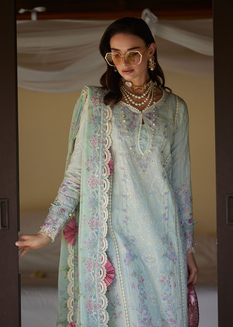 Ice Blue Lawn Long Shirt - Maria Faisal