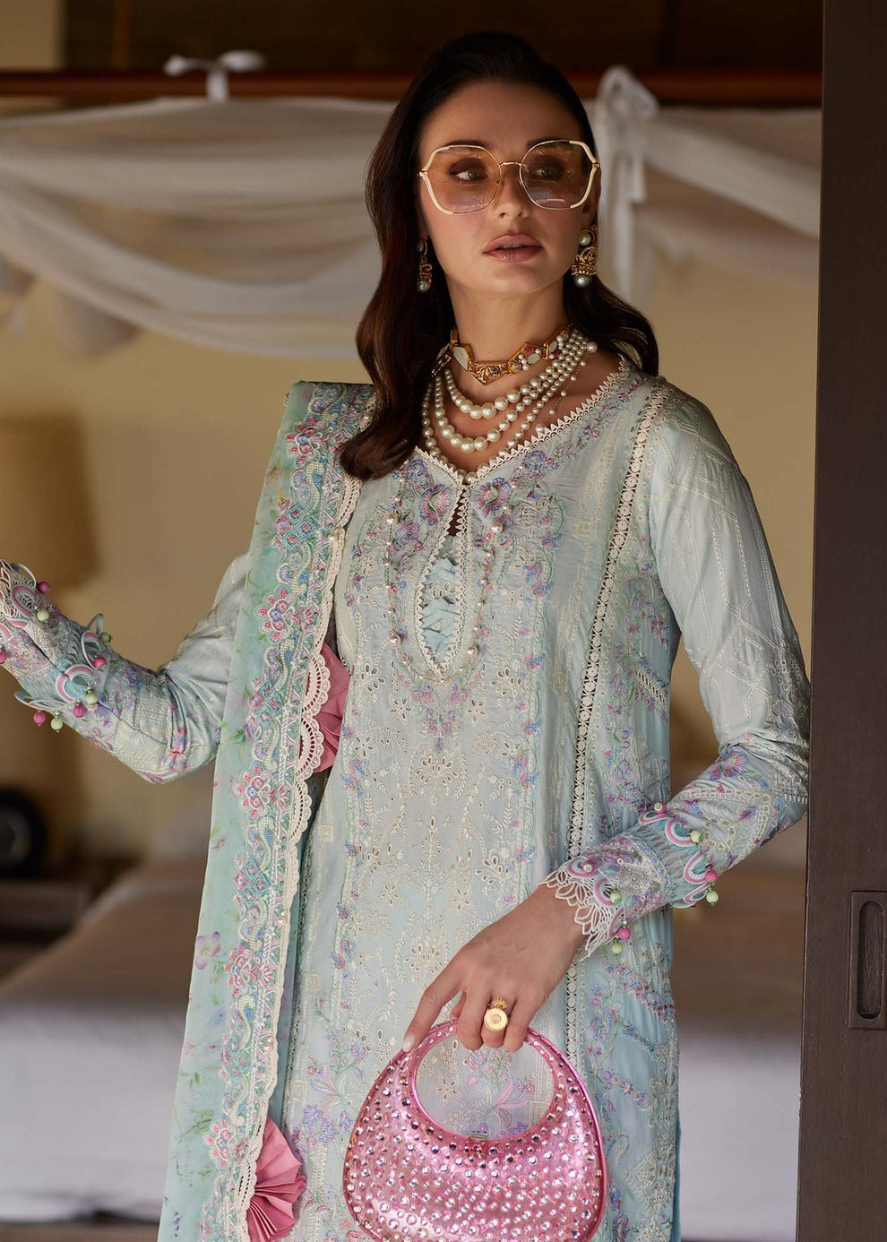 Ice Blue Lawn Long Shirt - Maria Faisal