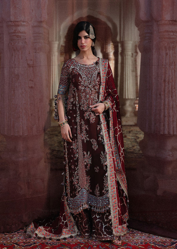 Dark Maroon Chiffon Long Shirt - Maria Faisal