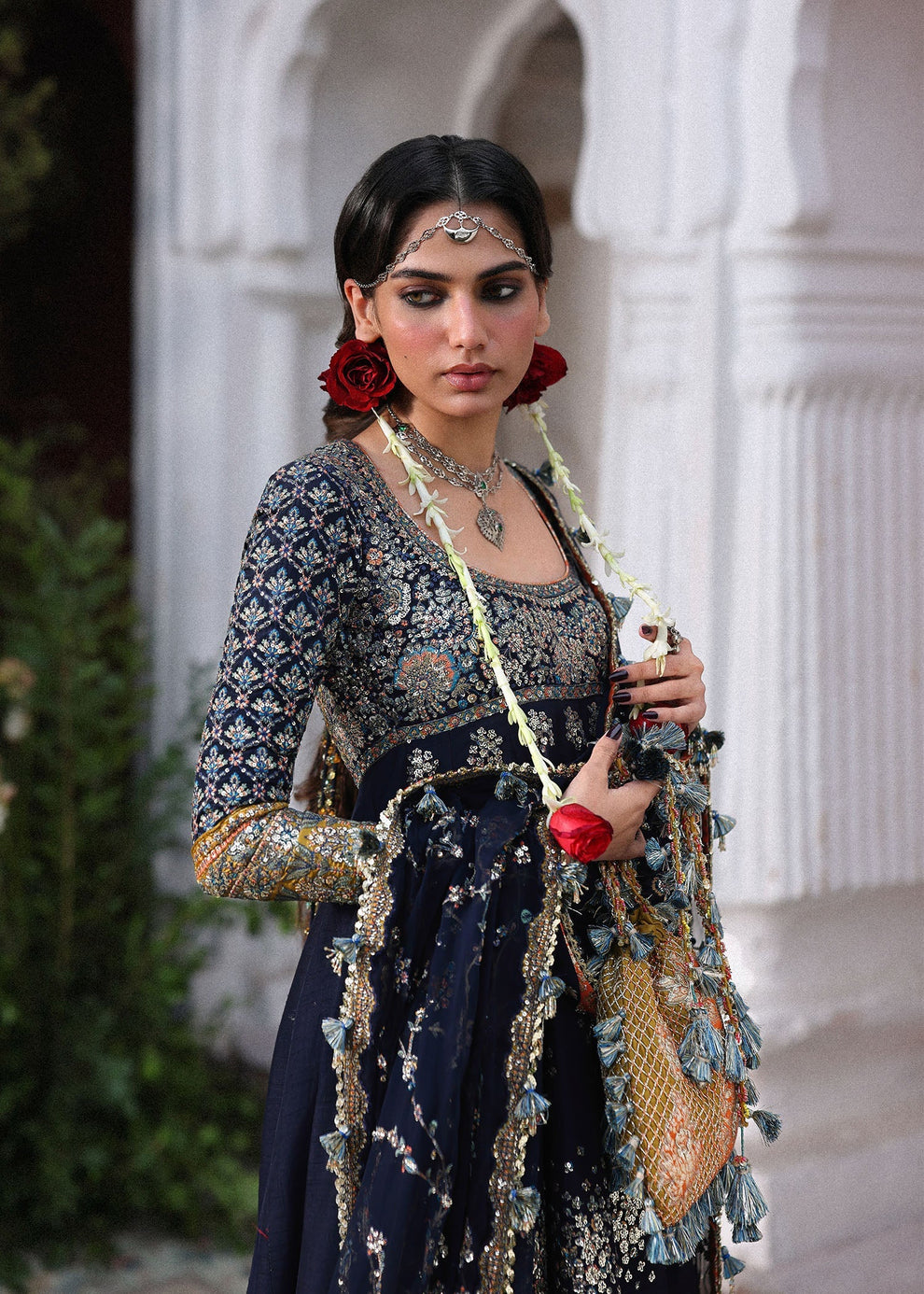 Navy Blue Korean Raw Silk Pishwas - Maria Faisal