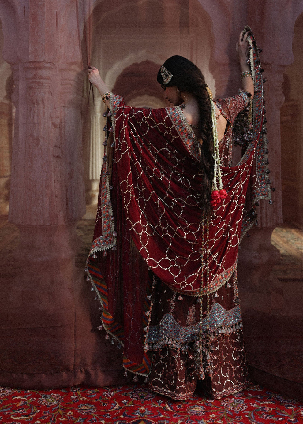 Dark Maroon Chiffon Long Shirt - Maria Faisal