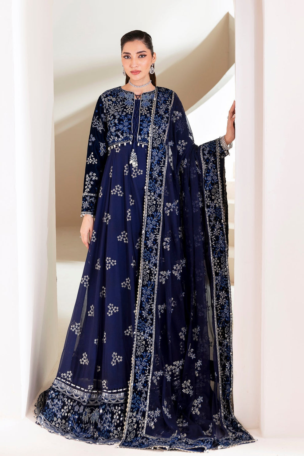Navy Blue Chiffon Maxi - Maria Faisal