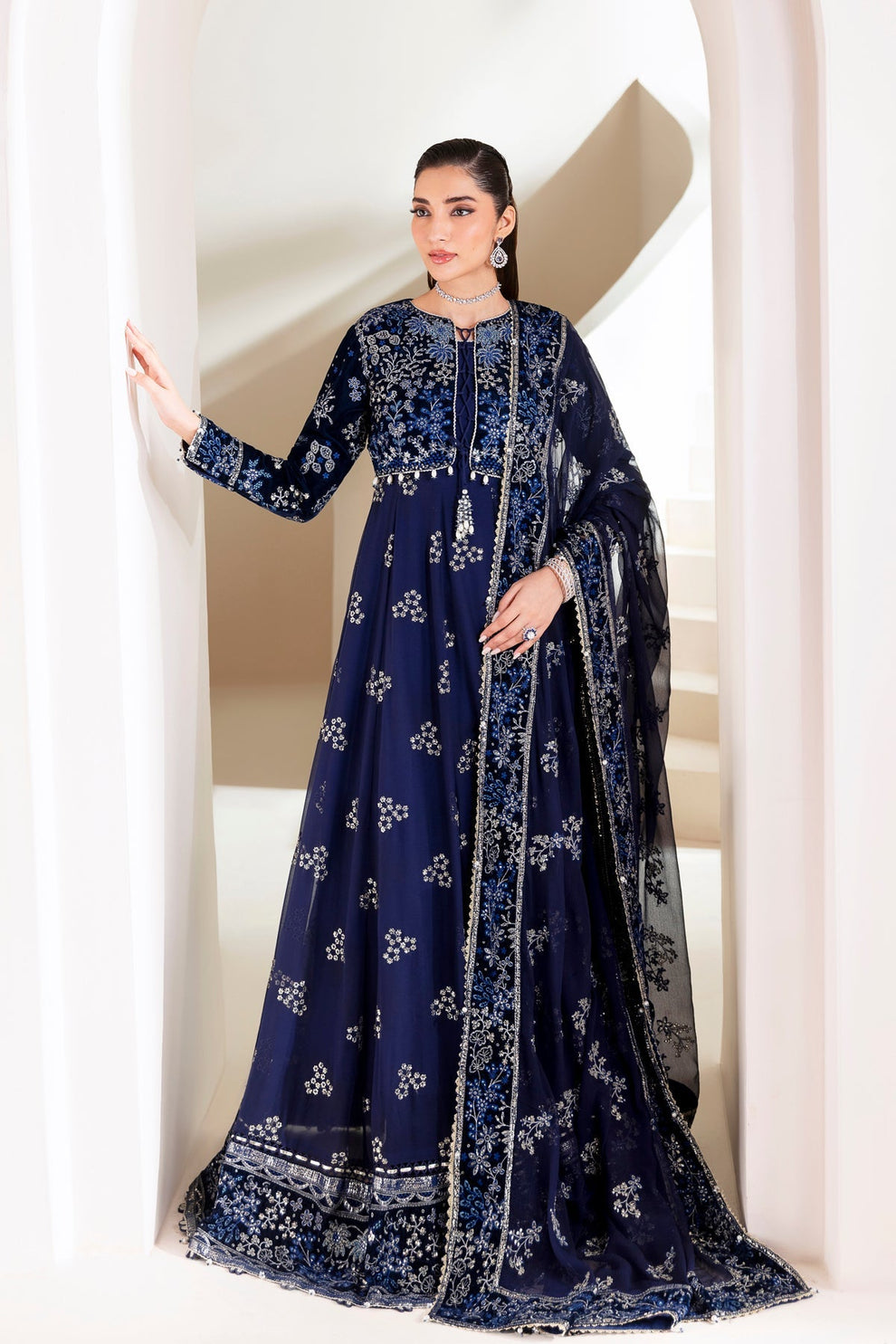 Navy Blue Chiffon Maxi - Maria Faisal