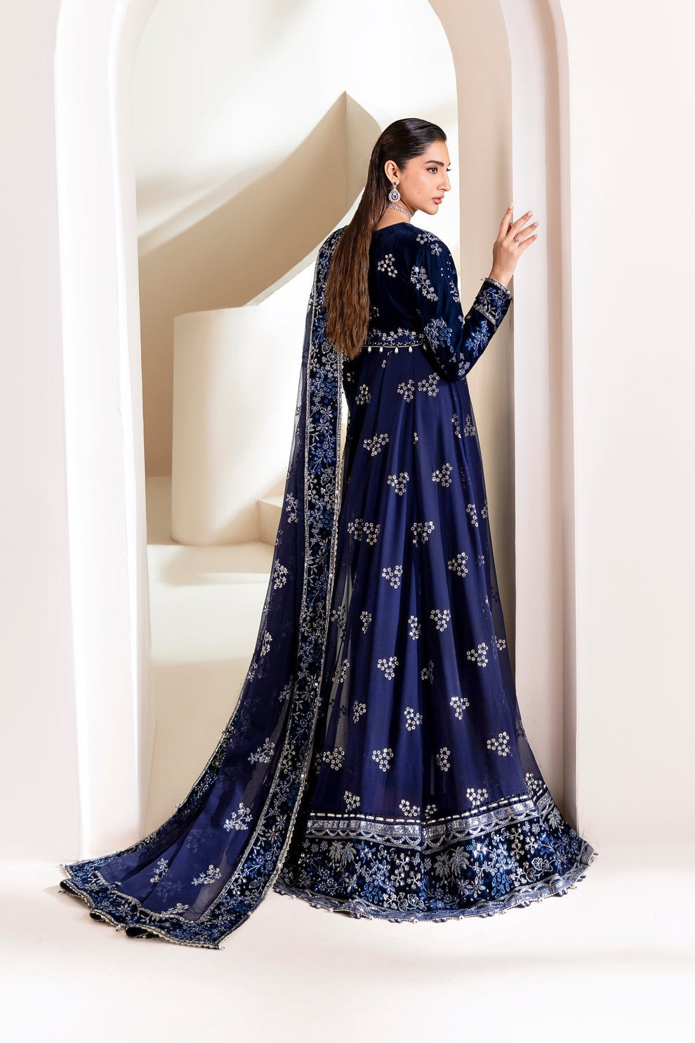 Navy Blue Chiffon Maxi - Maria Faisal