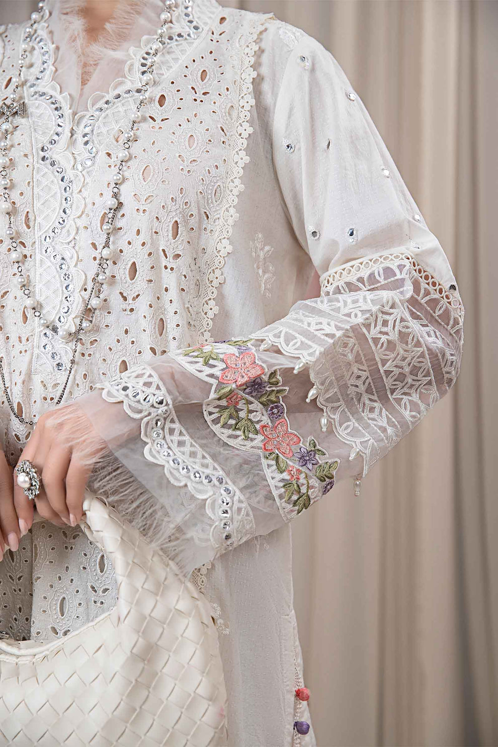 White Dobby Straight-cut shirt with straight fit trouser - Maria Faisal