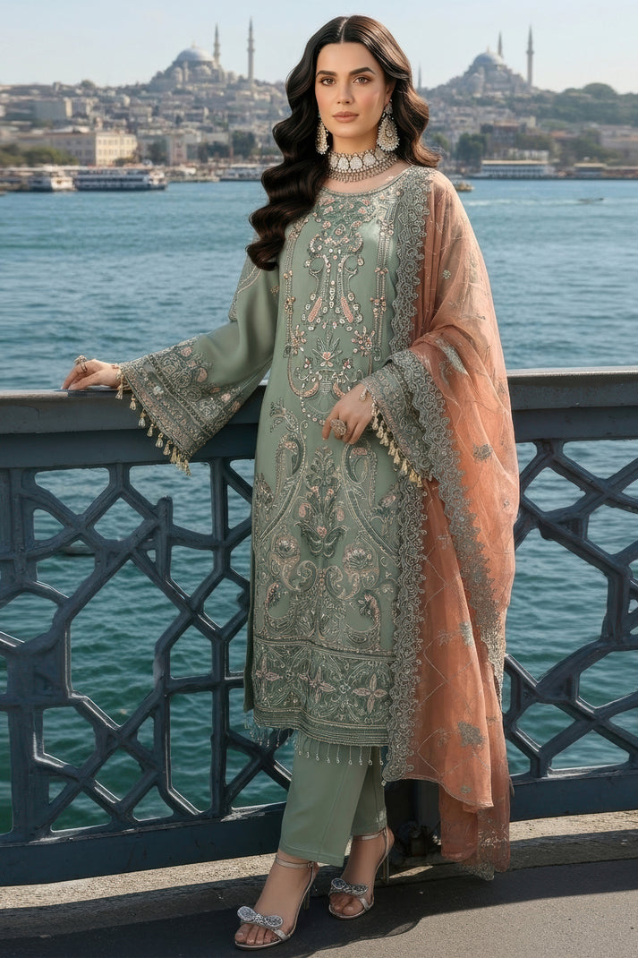 Light Pistachio Embroidered Chiffon Long Shirt - Imrozia Premium | Mehr ...