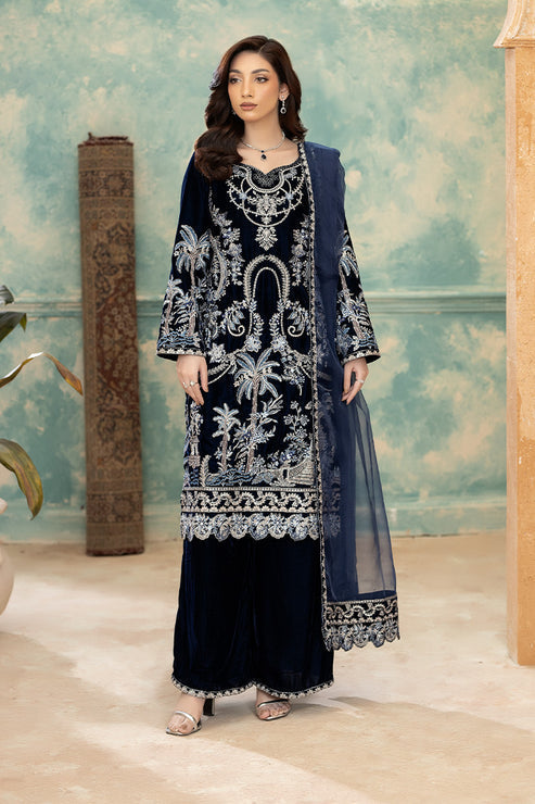 Navy Blue Embroidered Velvet Shirt Style - Imrozia Premium | Rukh e ...