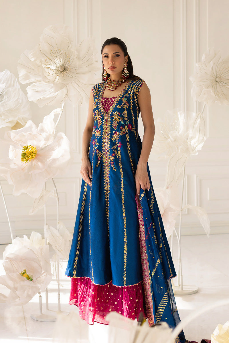 Cobalt Blue Pishwas With Lehnga - Maria Faisal