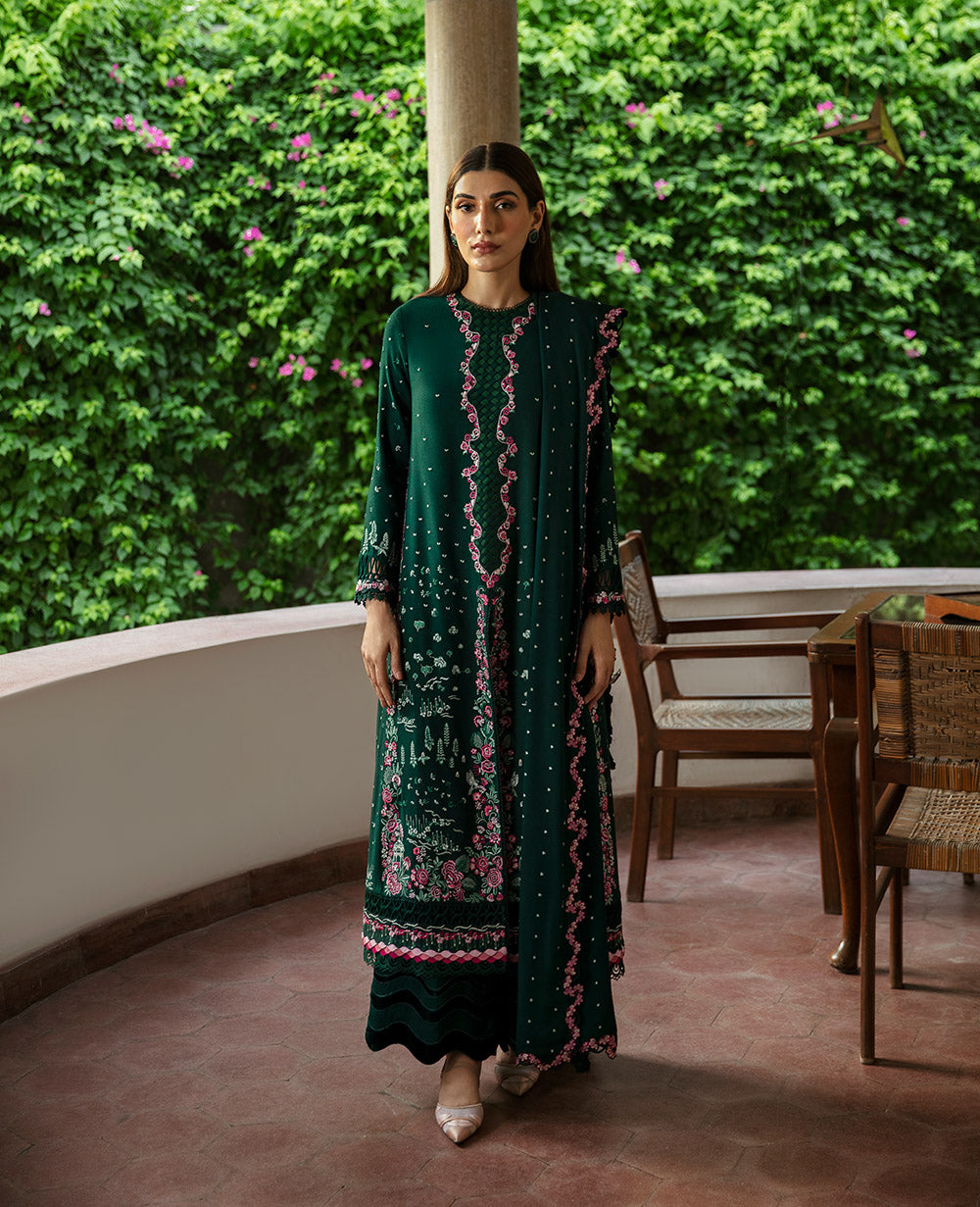 Emerald Green Karandi Dress - Rosalee Winter 24 | Intricate Floral ...