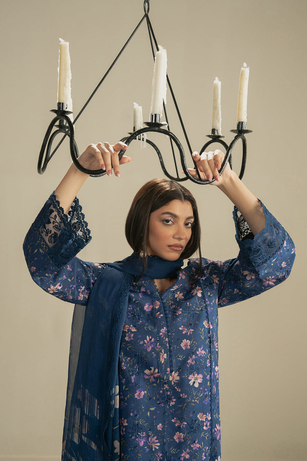 Navy Blue Lawn Long Shirt - Maria Faisal