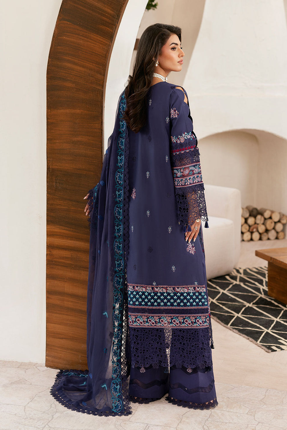 Dark Slate Blue Lawn Long Shirt - Maria Faisal